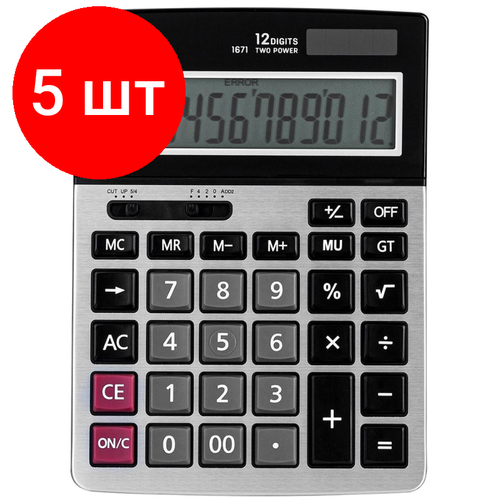 Комплект 5 штук, Калькулятор настольный полноразм. Deli E1671, 12-р, дв. пит,185x135мм, мет, срб