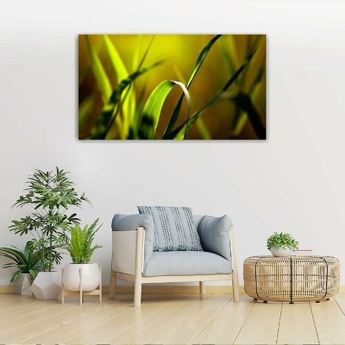 Картина на холсте 60x110 LinxOne "Растения, листья, трава, свет" интерьерная для дома / на стену / на кухню / с подрамником