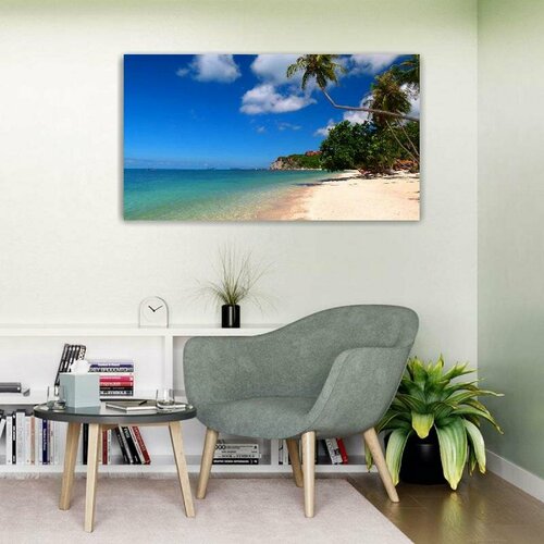 Картина на холсте 60x110 LinxOne "Пляж пальмы тропики" интерьерная для дома / на стену / на кухню / с подрамником