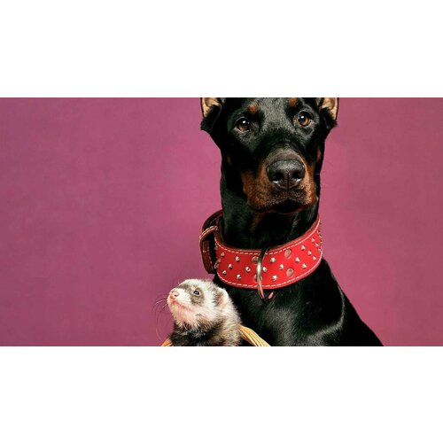 Картина на холсте 110x60 LinxOne "Собака доберман красный" интерьерная для дома / на стену / на кухню / с подрамником