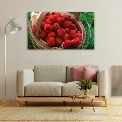Картина на холсте 60x110 LinxOne "Малина ягода спелый" интерьерная для дома / на стену / на кухню / с подрамником