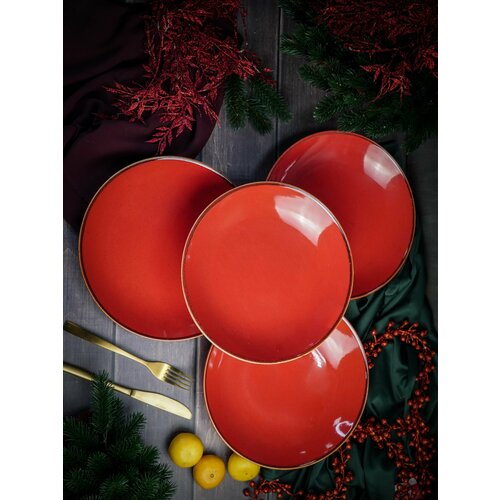 Набор глубоких тарелок Porland Seasons 650 мл, 4 шт, красный, фарфор