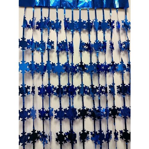 Занавес фольгированный Снежинки синие 100х200 см