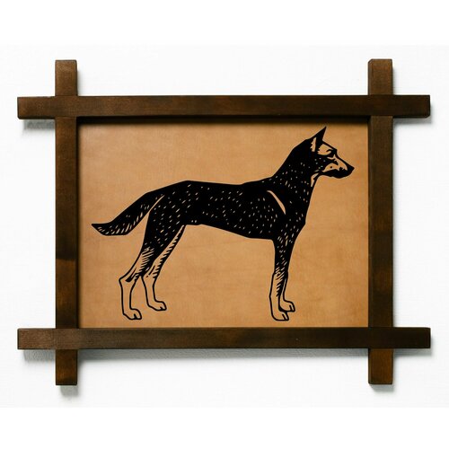 Картина Пёс интерьерная для украшения и декора на стену в деревянной раме, подарок, натуральная кожа, BoomGift