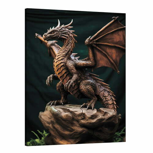 Интерьерная картина 50х70 "Деревянный дракон: вечный оберег"