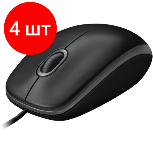 Комплект 4 штук, Мышь компьютерная Logitech USB OPTICAL B100 910-006605