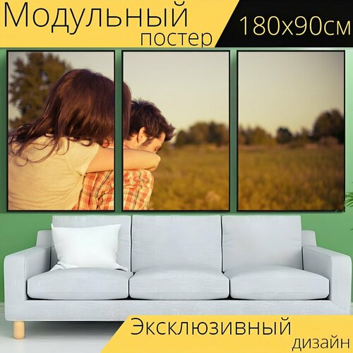 Модульный постер "Пара, контрейлерный, женщина" 180 x 90 см. для интерьера
