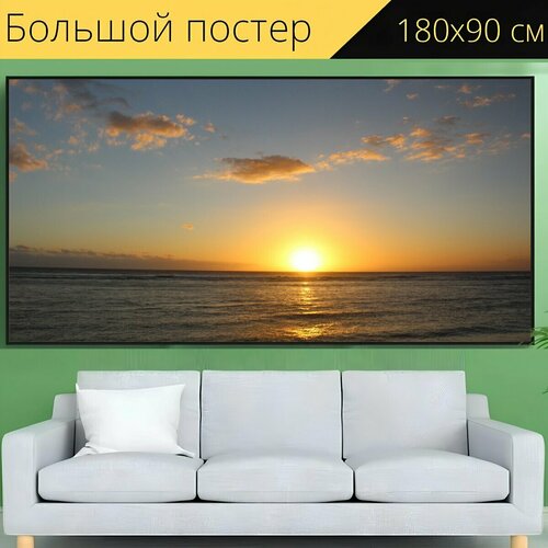 Большой постер "Солнце, падение, море" 180 x 90 см. для интерьера