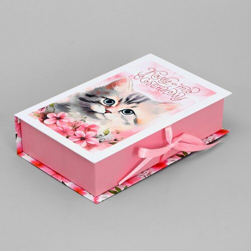 Подарочная коробка-книга с цветами и котиком "Кому-то особенному", 20*12,5*5 см (внутри 18,5х11,5х4,5) для девушки/женщины