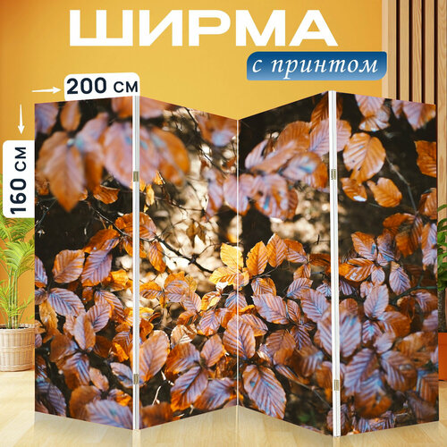Ширма перегородка с принтом "Осень, листва, листья" на холсте - 200x160 см. для зонирования, раскладная