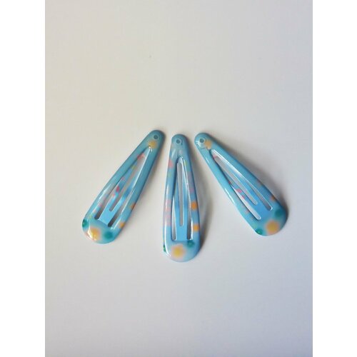 Заколка клик-клак многоцветная аксессуар для укладки волос цветы на голубом