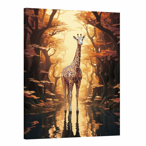 Интерьерная картина 50х70 "Жираф в тени деревьев"