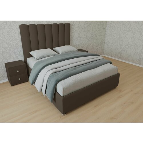 Двуспальная кровать Женева Нью 180x200 с подъемным механизмом и с коробом для белья велюр коричневый без ножек