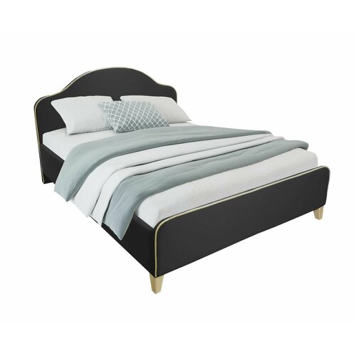 Двуспальная кровать София 140x200 основание металлическое с ламелями велюр черный ножки 5 см