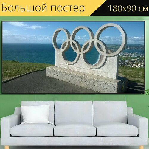 Большой постер "Олимпийские кольца, море, небо" 180 x 90 см. для интерьера
