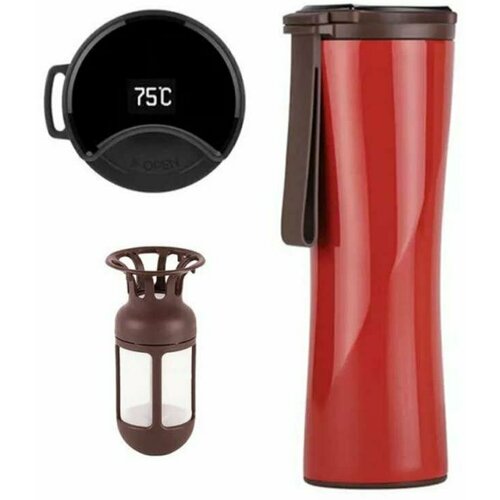 Термокружка KKF Kiss Kiss Fish MOKA Smart Cup OLED, 0.43 л, красный
