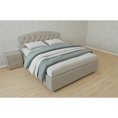 Двуспальная кровать Берлин с матрасом 180x200 основание металлическое с ламелями велюр бежевый без ножек