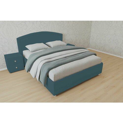 Двуспальная кровать Майями 160x200 основание металлическое с ламелями велюр бирюзовый без ножек