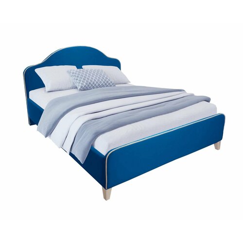 Односпальная кровать София 120x200 основание металлическое с ламелями велюр синий ножки 13 см хром