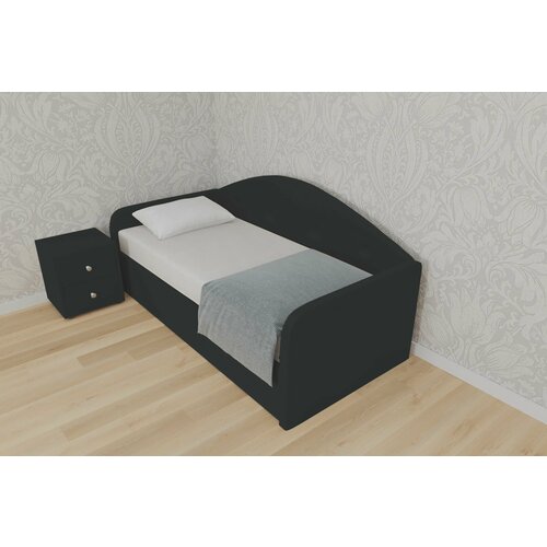 Двуспальная кровать Рим 140x200 с подъемным механизмом и с коробом для белья велюр черный