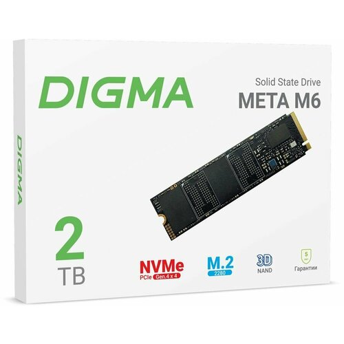 SSD накопитель Digma Meta M6 DGSM4002TM63T 2ТБ, M.2 2280, PCIe 4.0 x4, NVMe, M.2, rtl