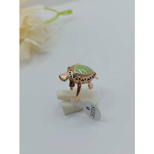 Кольцо Кольцо женское бижутерия; позолоченное кольцо бижутерия; женское кольцо под золото;, искусственный камень, размер 18, черный, зеленый