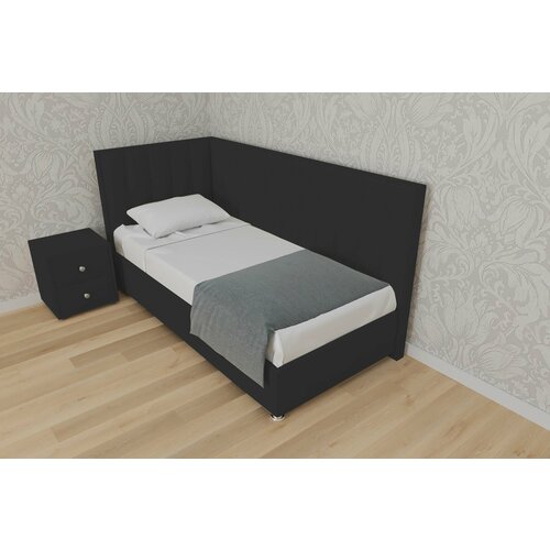 Односпальная кровать Сочи 120x200 основание металлическое с ламелями велюр черный без ножек угол правый