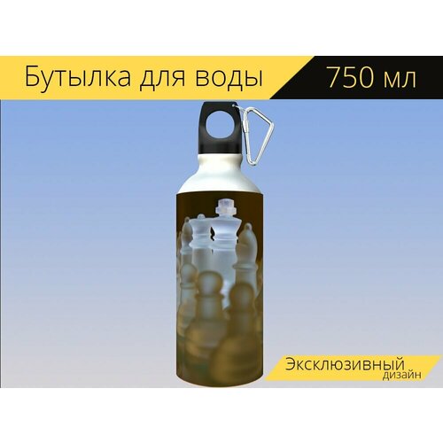 Бутылка фляга для воды "Шахматы, игра в шахматы, шахматные фигуры" 750 мл. с карабином и принтом