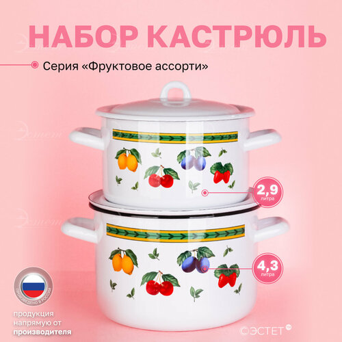 Кастрюля эмалированная с крышкой набор из 2-х 2,9 и 4,3 литра