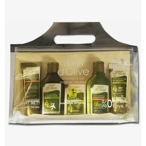 Подарочный дорожный набор DALAN D'Olive, шампунь 50 мл, гель для душа 25 мл, мыло оливковое 25 г, крем-масло 20 мл .