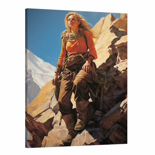 Интерьерная картина 50х70 "Сильная женщина на фоне гор"