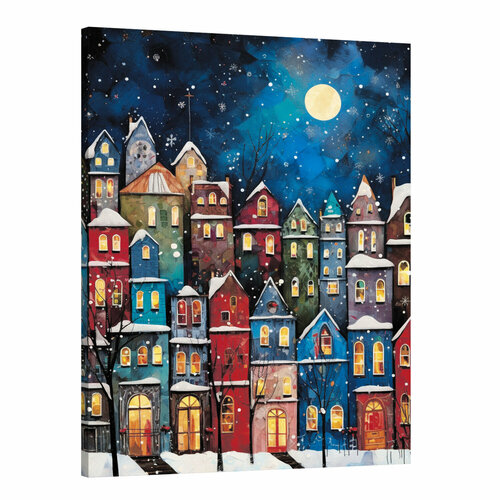 Интерьерная картина 50х70 "Рождество в старинном городе"