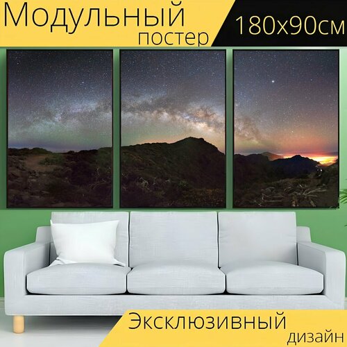 Модульный постер "Млечный путь, панорама, вселенная" 180 x 90 см. для интерьера
