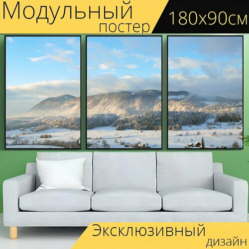 Модульный постер "Снег, пейзаж, природа" 180 x 90 см. для интерьера