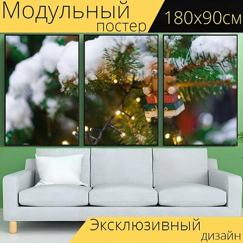 Модульный постер "Зима, рождество, снег" 180 x 90 см. для интерьера