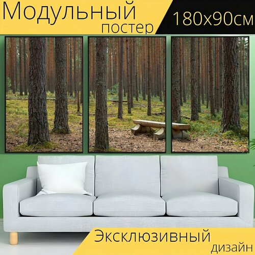 Модульный постер "Лес, сосны, сосновый" 180 x 90 см. для интерьера