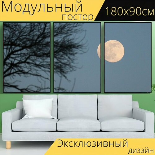 Модульный постер "Полнолуние, свет луны, небеса" 180 x 90 см. для интерьера