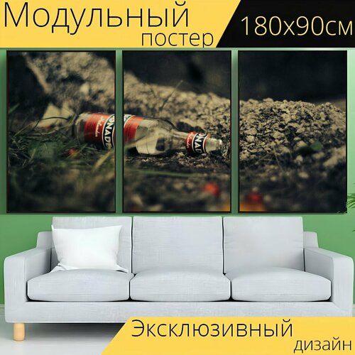 Модульный постер "Бутылка, пол, грязный" 180 x 90 см. для интерьера
