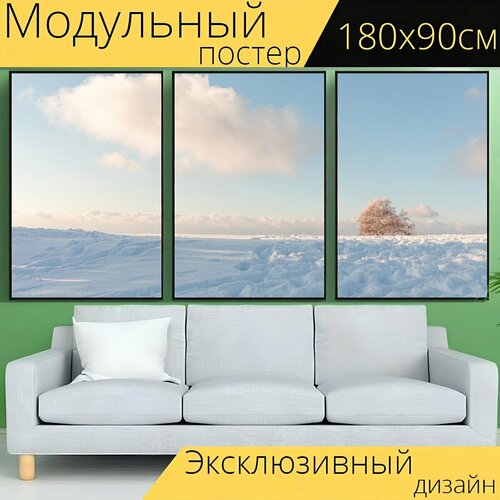Модульный постер "Горы, снег, заход солнца" 180 x 90 см. для интерьера