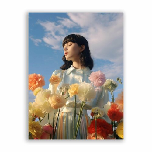 Постер, плакат на бумаге / Девшука в цветочном поле / Размер 40 x 53 см