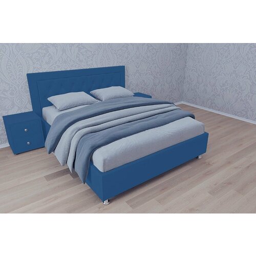 Односпальная кровать Алания 80x200 основание металлическое с ламелями велюр синий без ножек