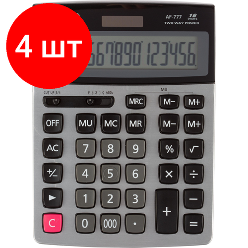 Комплект 4 штук, Калькулятор настольный полноразм. Attache AF-777 16р, дв. пит,209x154мм, черн