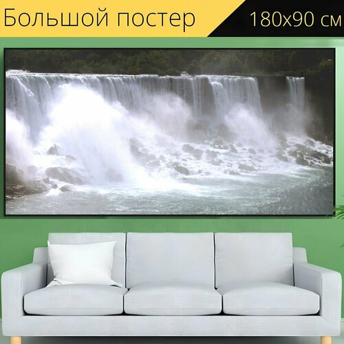 Большой постер "Водопад, ниагарский водопад, вода" 180 x 90 см. для интерьера