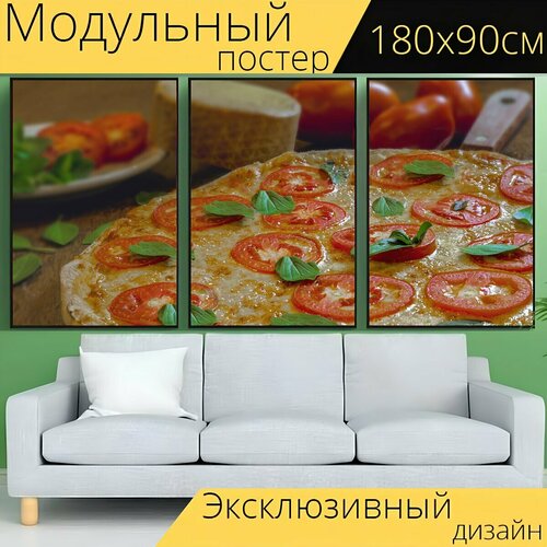 Модульный постер "Пицца, еда, итальянский" 180 x 90 см. для интерьера