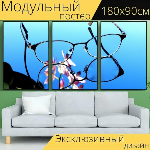 Модульный постер "Очки, орхидея, видеть" 180 x 90 см. для интерьера