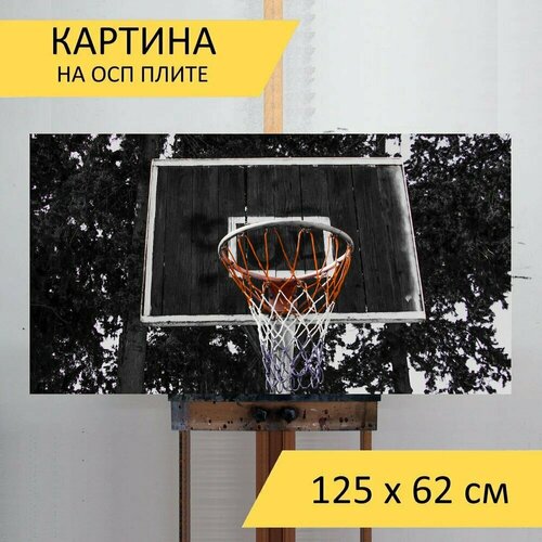 Картина на ОСП 125х62 см. "Баскетбол, спорт, сеть" горизонтальная, для интерьера, с креплениями