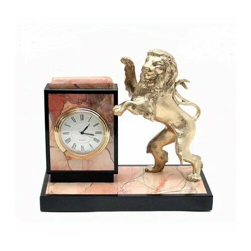 Часы из натурального уральского камня яшма "Лев"/ Часы из яшмы/Эксклюзивные часы на стол/Подарочные часы