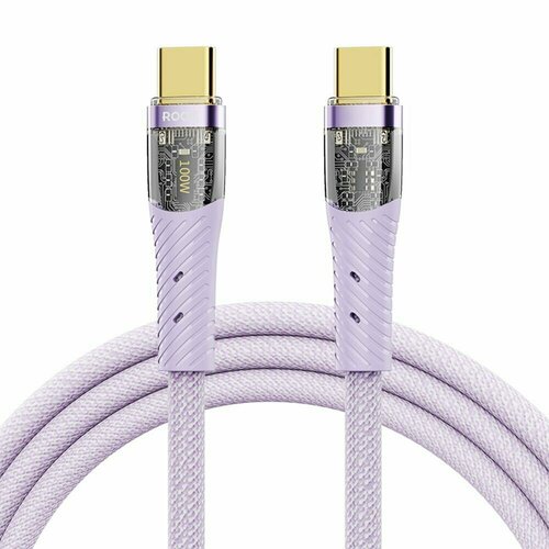 Кабель ROCK Xiaomi PD100W USB Type-C to USB Type-C Cable Spring Coil Fast Charging Cable для iPod, iPhone, iPad фиолетовый