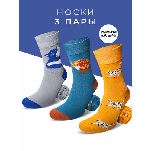 Носки Мачо, 3 пары, 3 уп., размер 36-39, серый, оранжевый, синий
