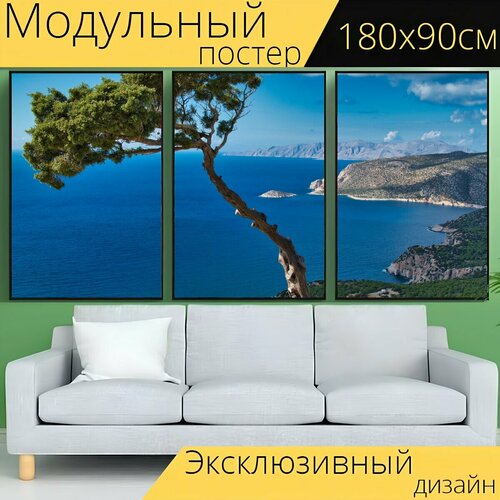 Модульный постер "Море, морской берег, родос" 180 x 90 см. для интерьера